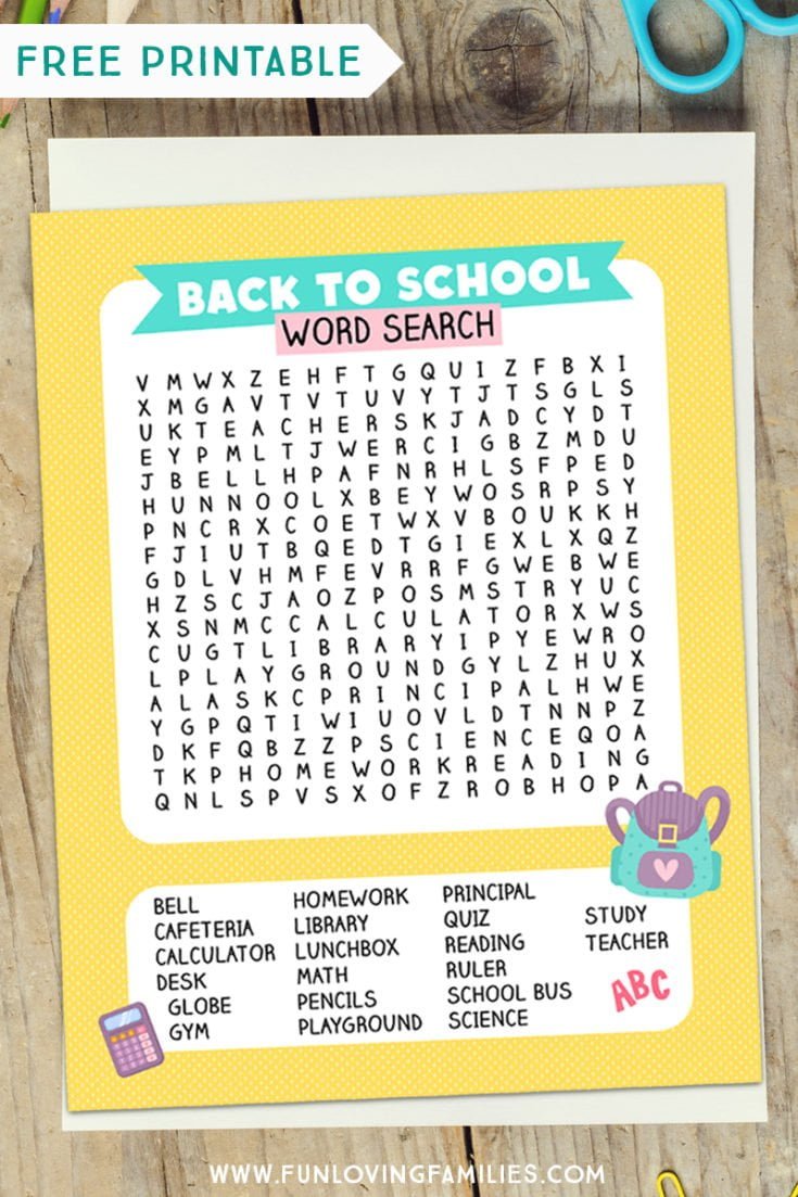 Back to School Word Search - Fun Loving Families