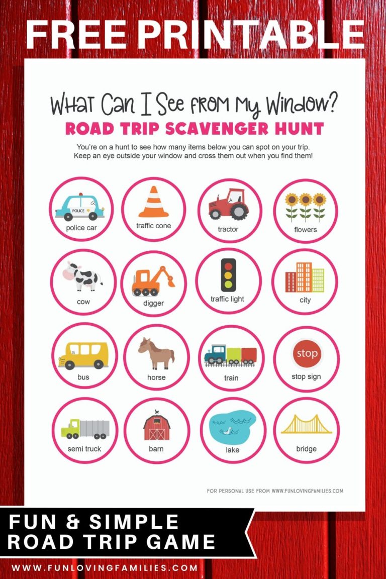 Road Trip Scavenger Hunt: Free Printable Lists for Kids - Fun Loving ...