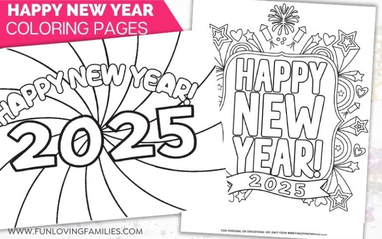 Happy New Year Coloring Pages for 2025 - Fun Loving Families